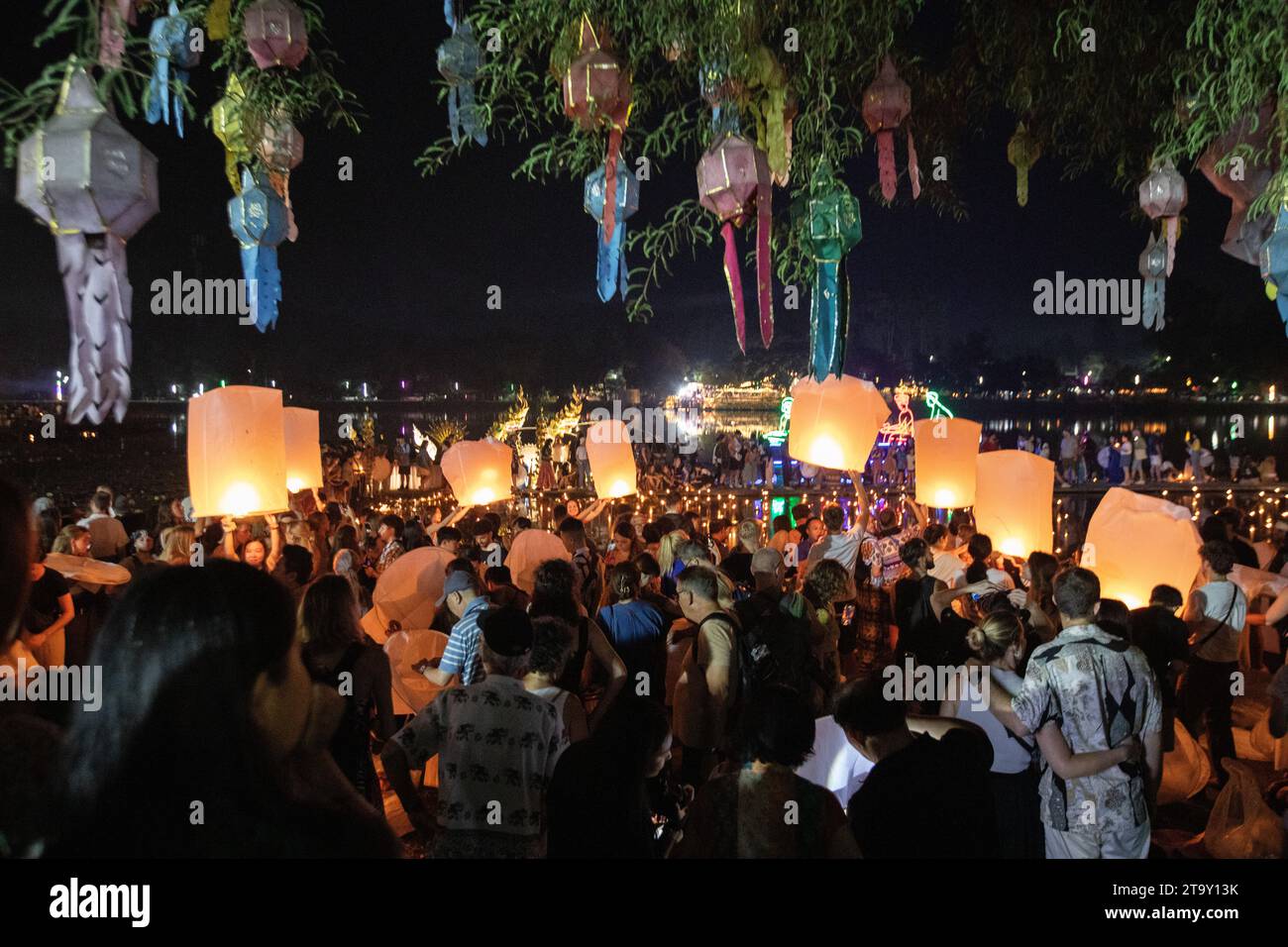 Doi Saket, Thailand. 27th Nov, 2023. People release lanterns during Yi Peng (Yee Peng) Festival ...