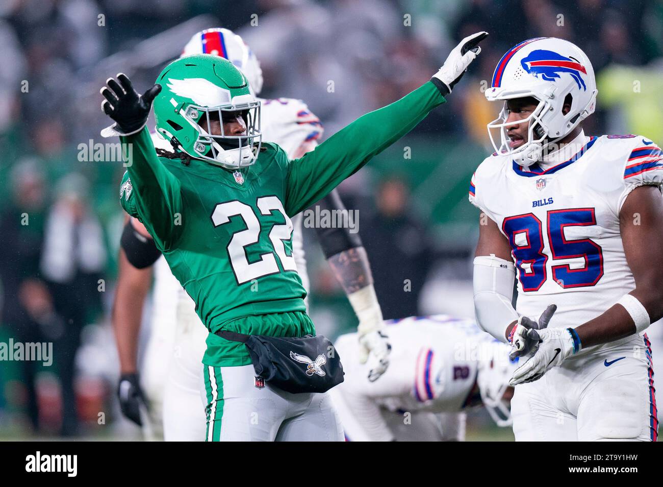 Philadelphia Eagles cornerback Kelee Ringo (22) reacts to the missed ...