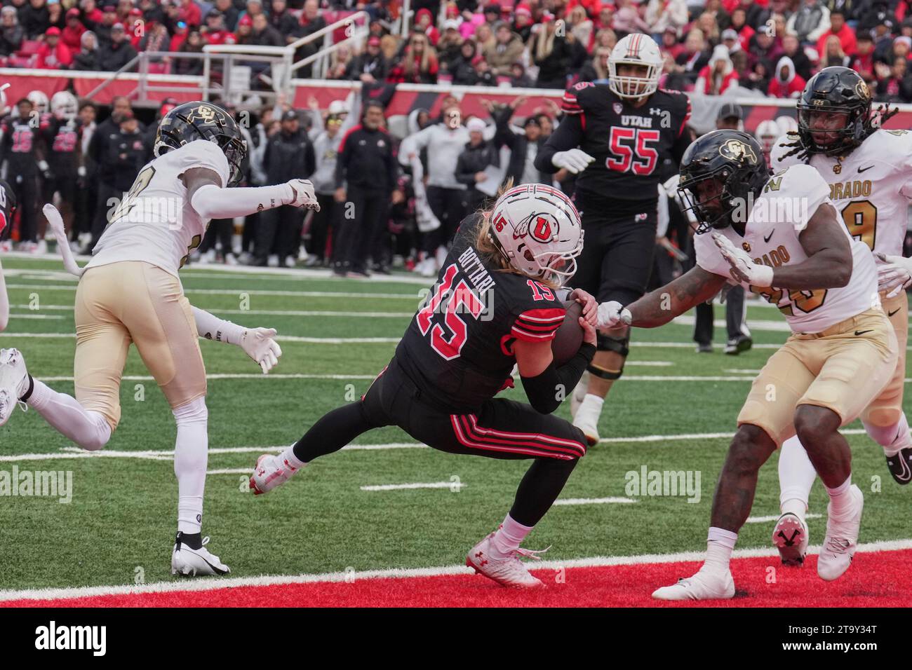 Salt Lake UT, USA. 23rd Nov, 2023. Utes quarterback Luke Bottari (15 ...