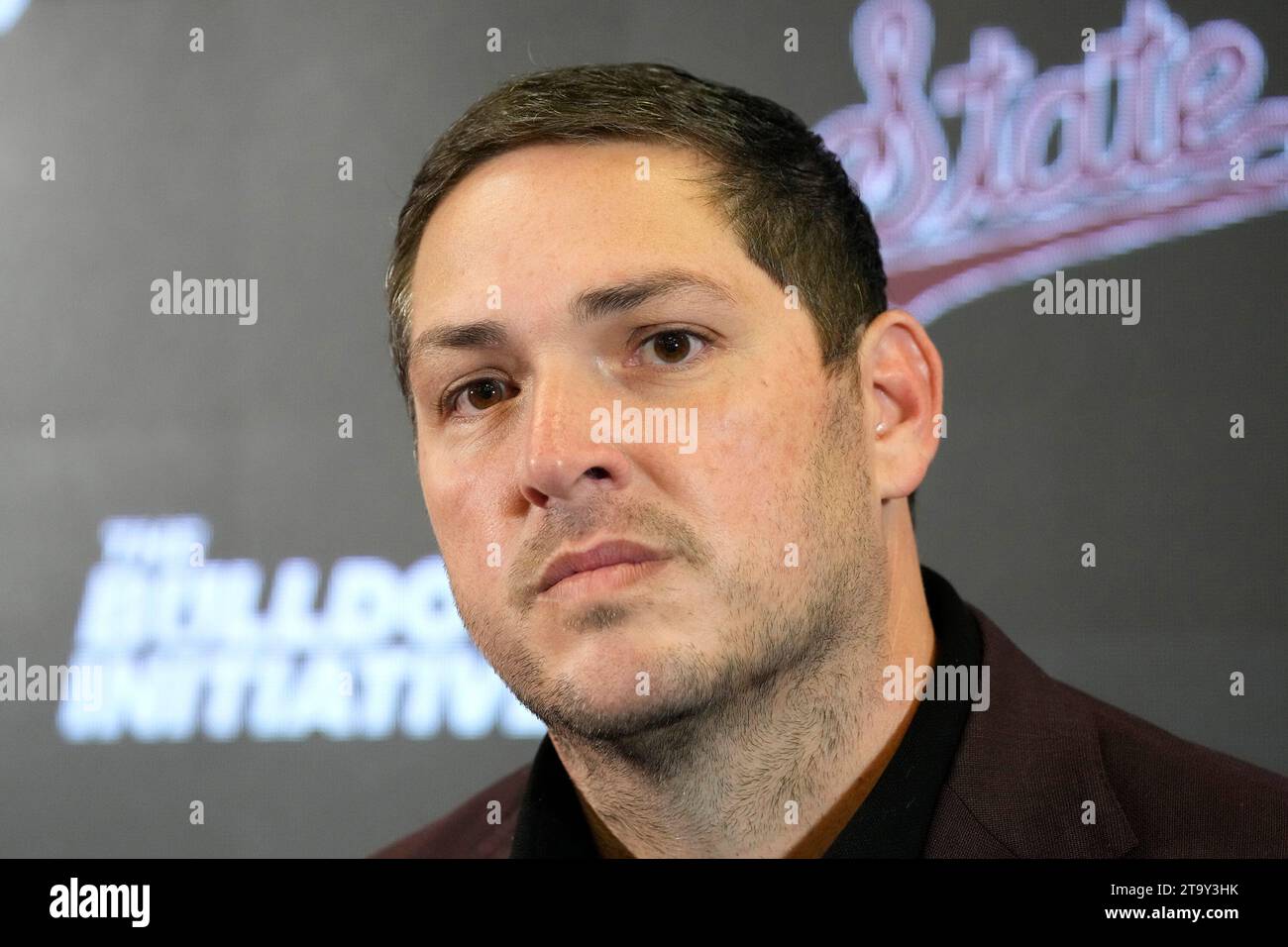 New Mississippi State football coach Jeff Lebby, listens to a reporter ...
