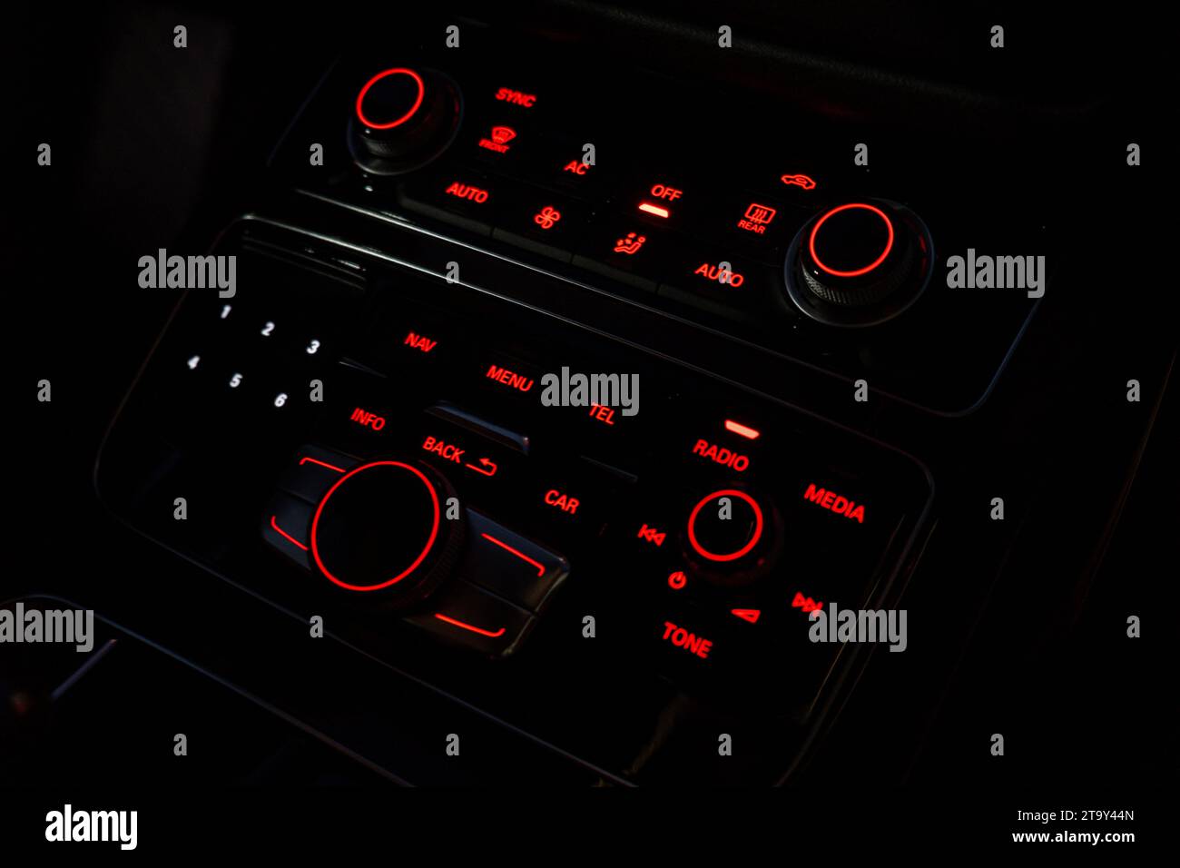 Interior of modern luxury car. Details of automatic transmission gear ...