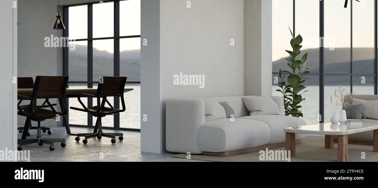 Interior design of a modern spacious office with meeting room and ...