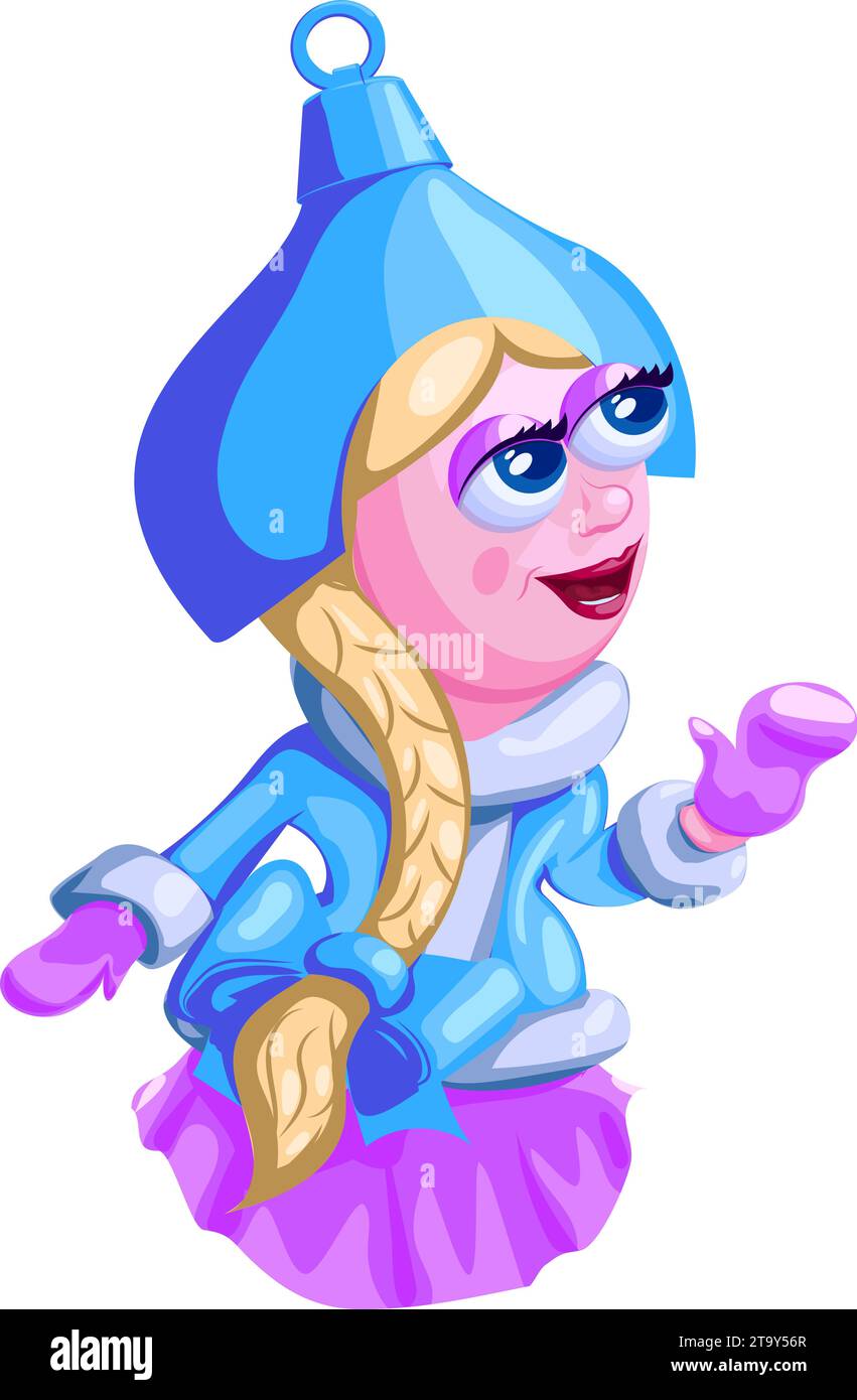 Christmas tree toy Snow Maiden with hair braid. Vector illustration of ...