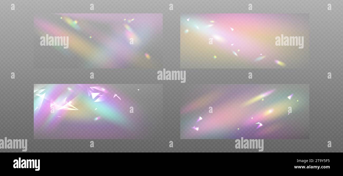 Prism rainbow light with flare effect background. Crystal glass overlay texture with diamond ...