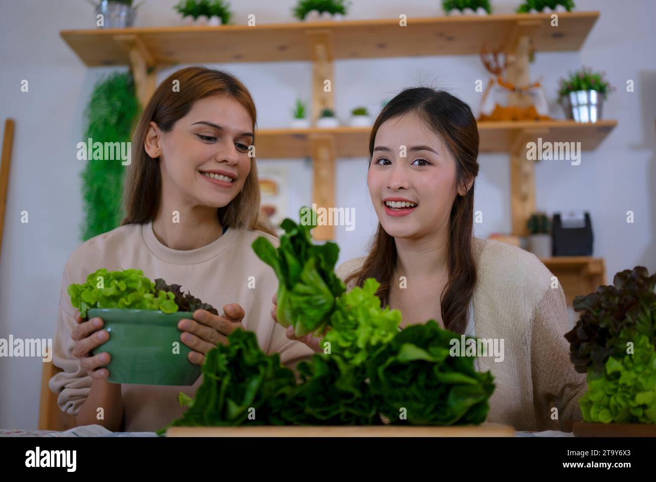 Pretty woman is livestreaming for sell healthy food. Vlogging and ...