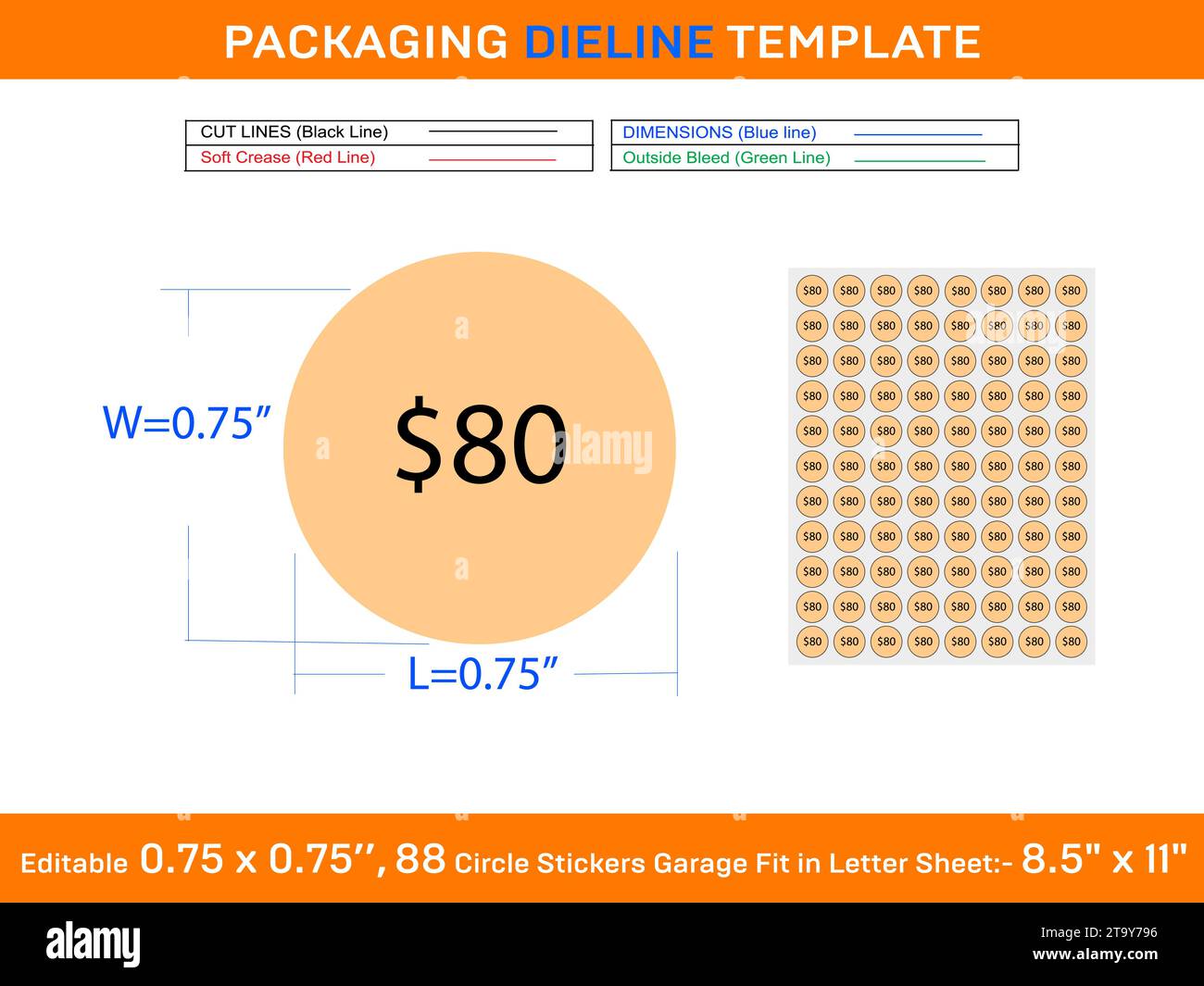 Circle $80 price stickers garage sale labels fit in letter sheet ...