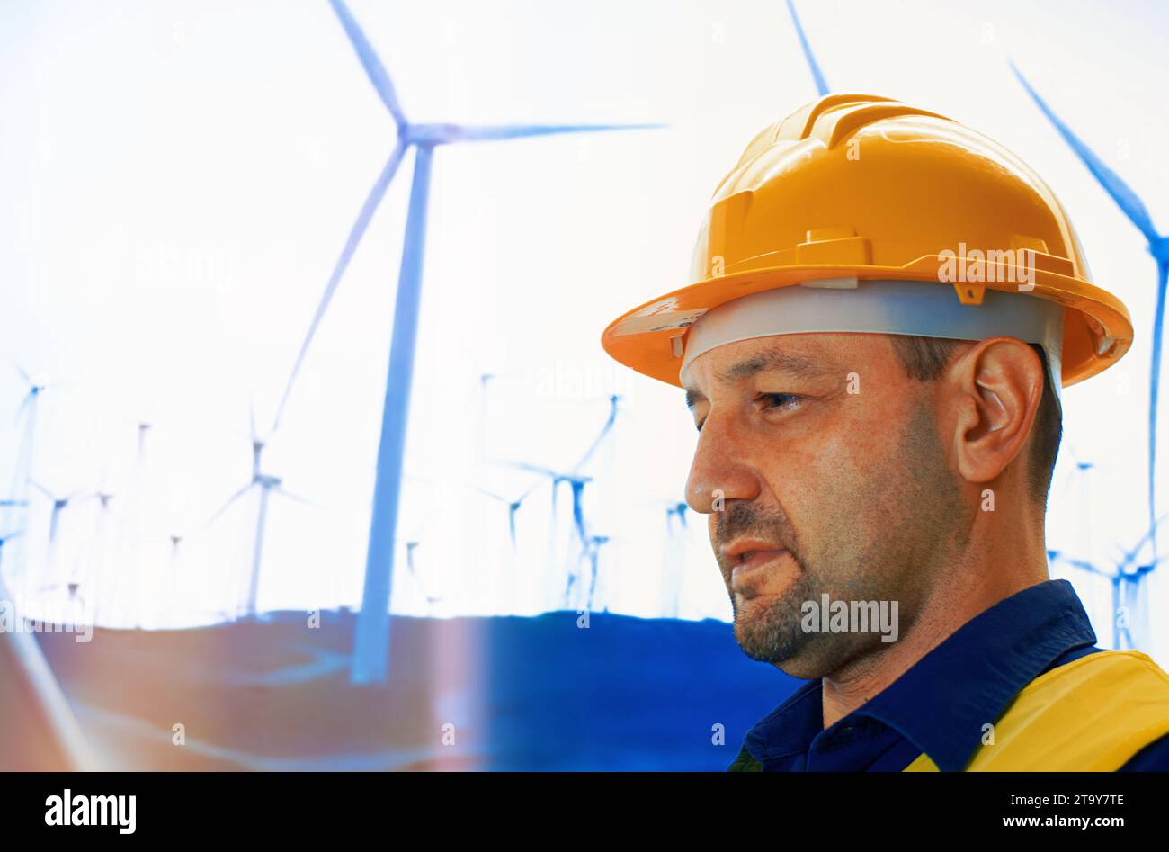 Wind turbine technician checking service. Engineer team professional ...