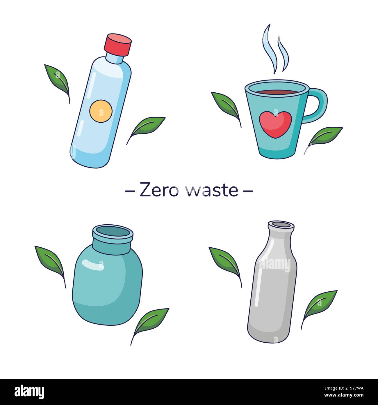 Set of eco friendly tableware items - ceramic mug, reusable glass jars ...