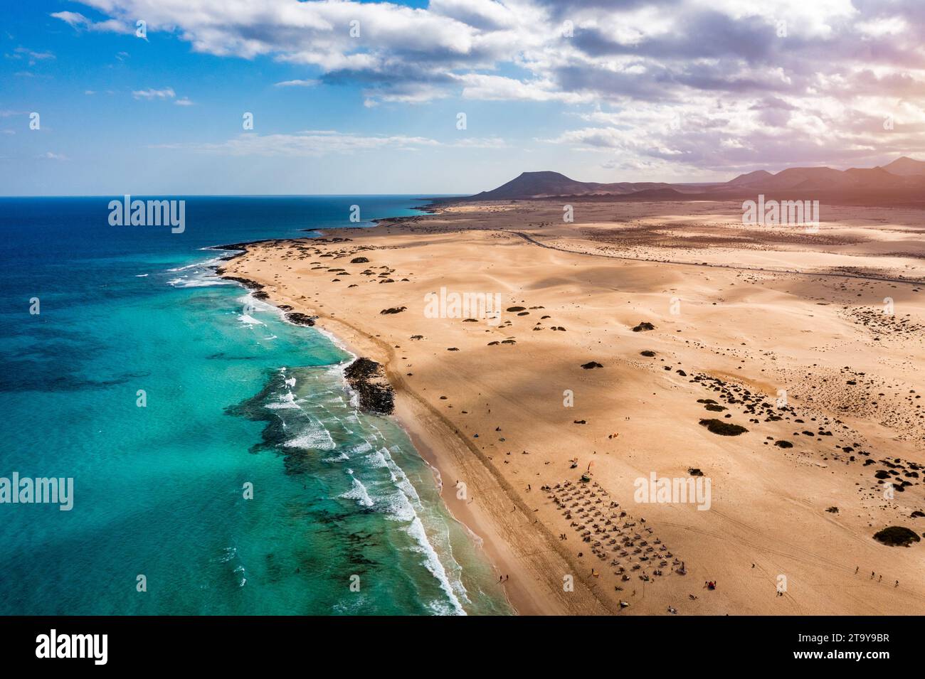 Aerial view of beach in Corralejo Park, Fuerteventura, Canary Islands ...