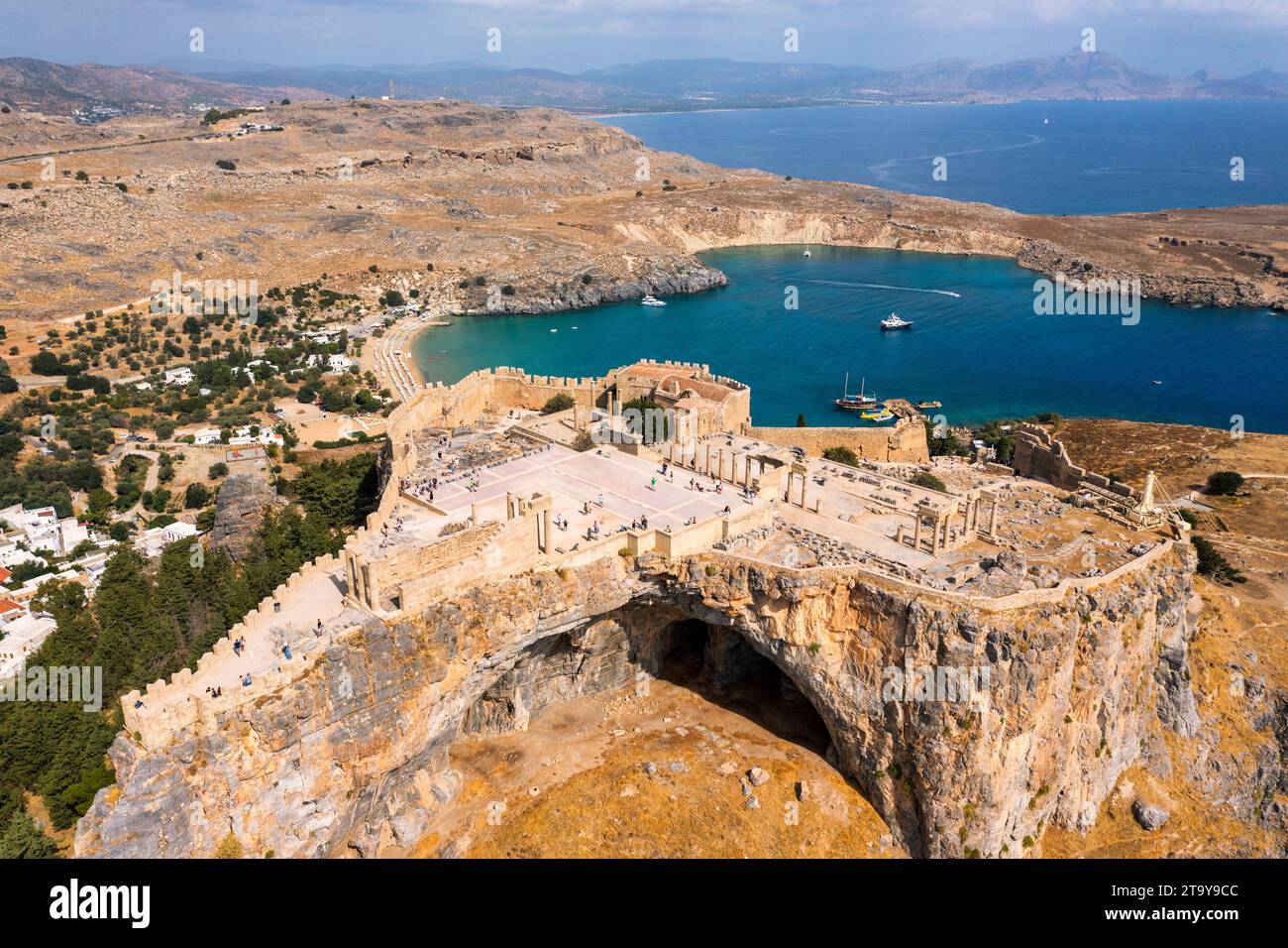Ruins of Acropolis of Lindos view from above, Rhodes, Dodecanese ...