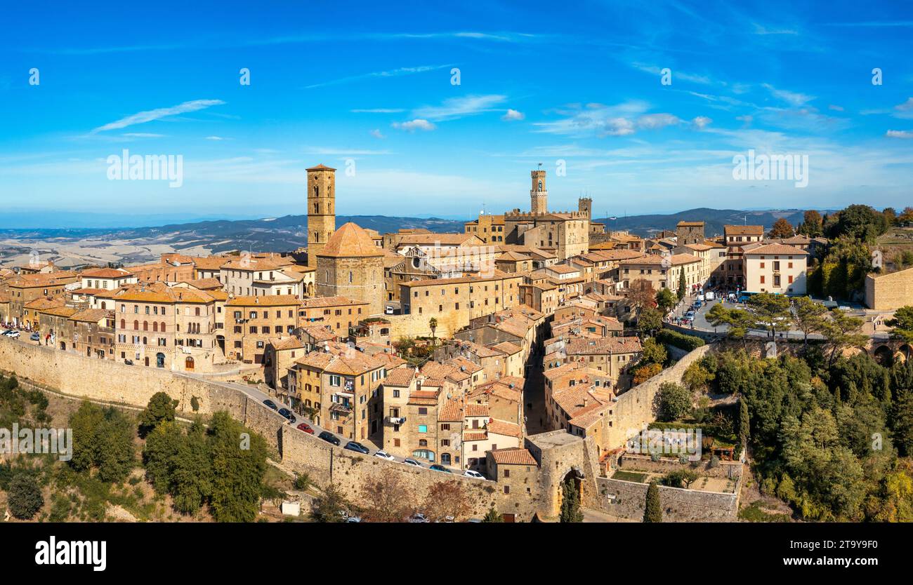 Tuscany, Volterra town skyline, church and panorama view. Maremma ...