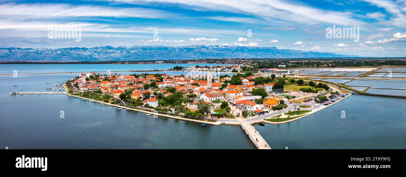 Historic town of Nin laguna aerial view with Velebit mountain ...