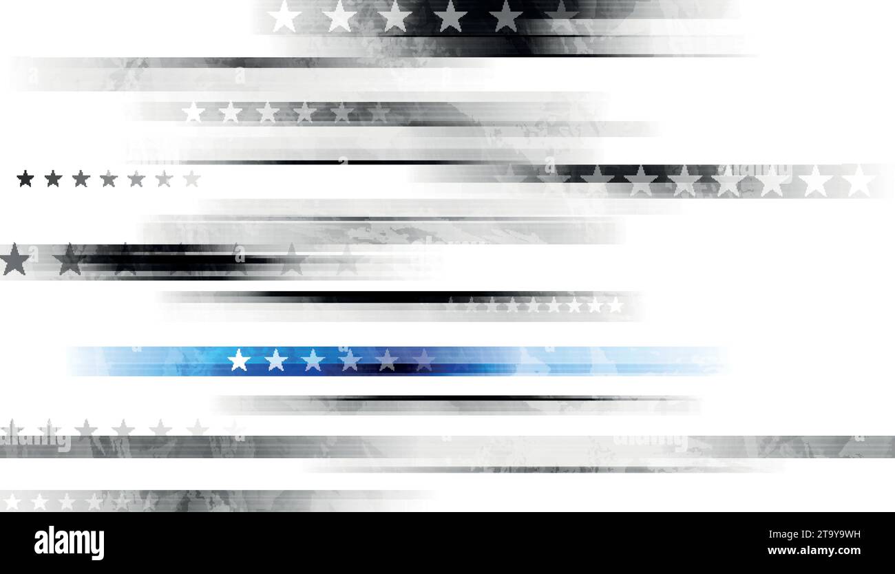 Grunge black concept USA flag with blue stripe. American police force ...
