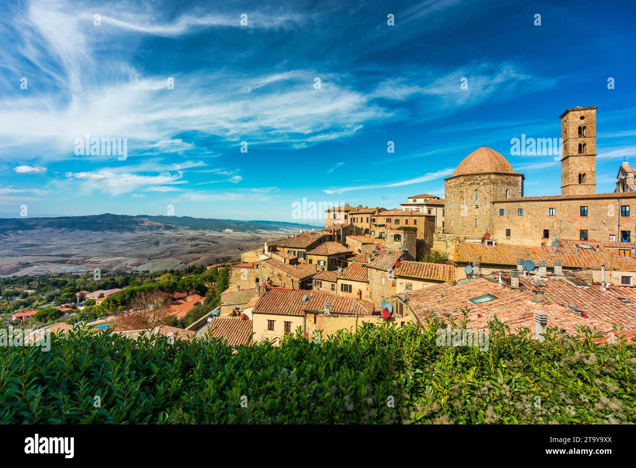 Tuscany, Volterra town skyline, church and panorama view. Maremma ...