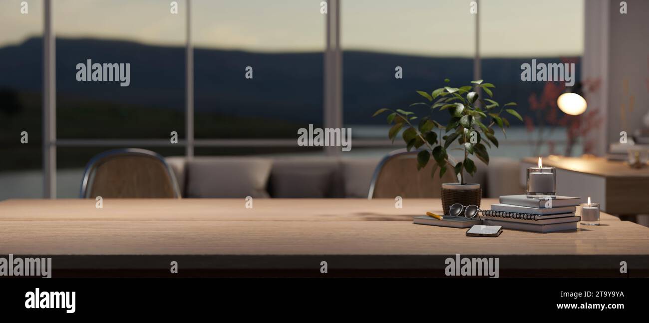 Empty space on a dining table in a minimal Scandinavian kitchen with ...