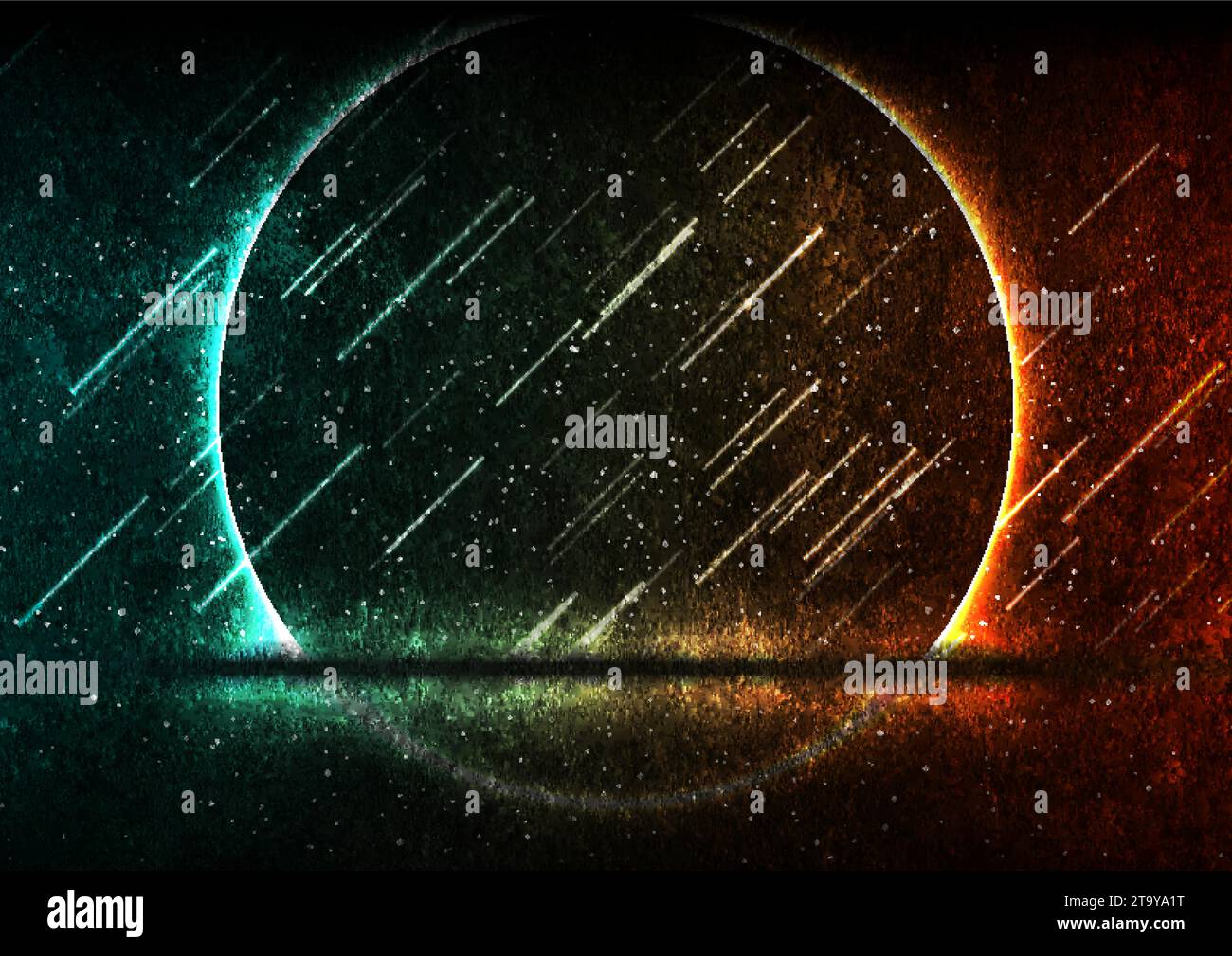 Cyan orange neon laser circle frame abstract technology retro grunge ...