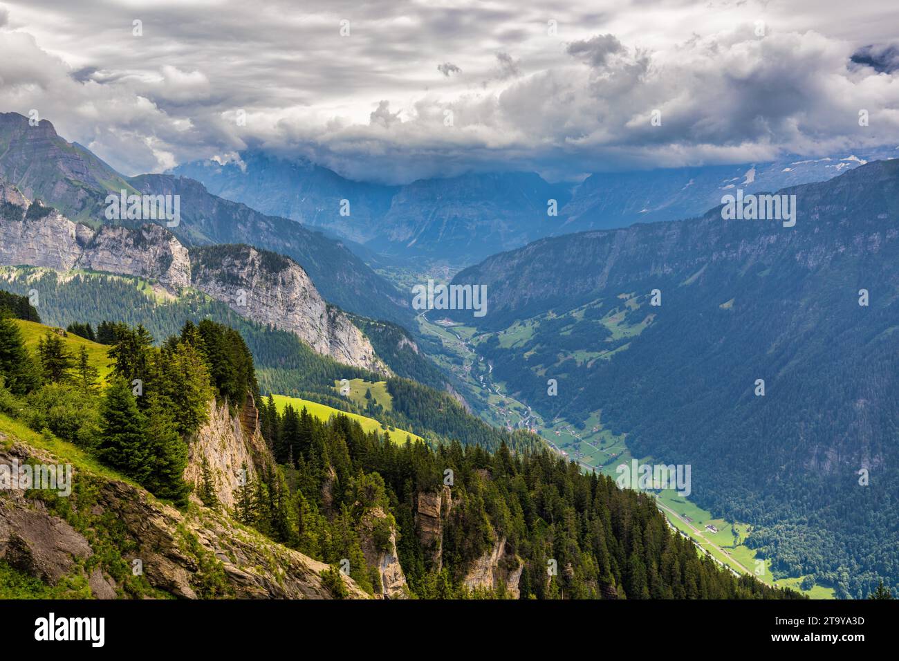 Grindelwald view and summer Swiss Alps mountains panorama landscape ...