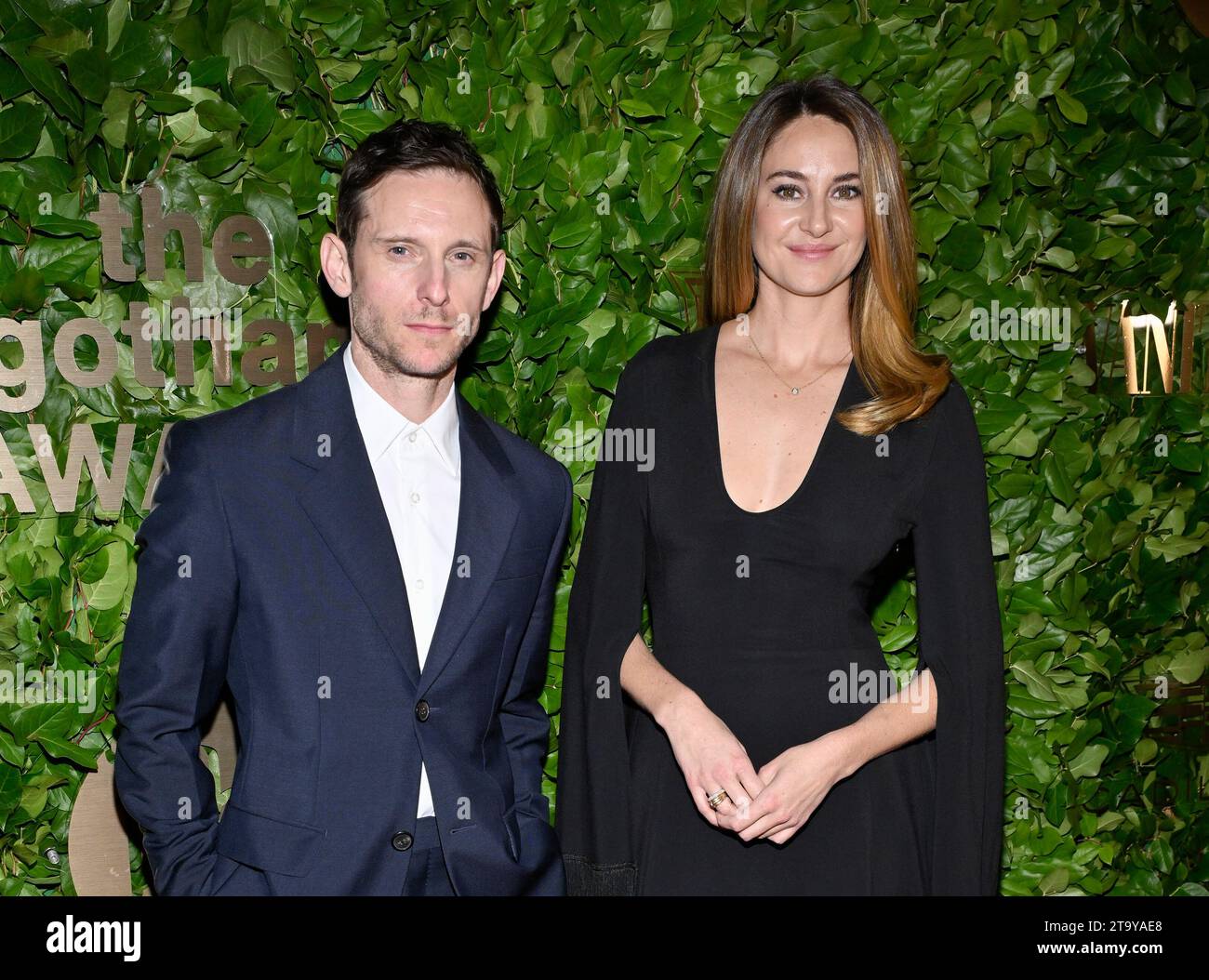 Jamie Bell, left, and Shailene Woodley pose in the winner's room at the ...