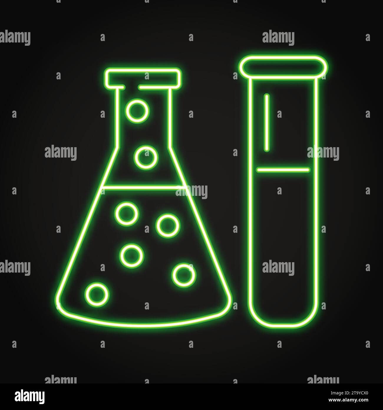 Lab glassware neon line icon. Chemistry flask and test tube, laboratory ...