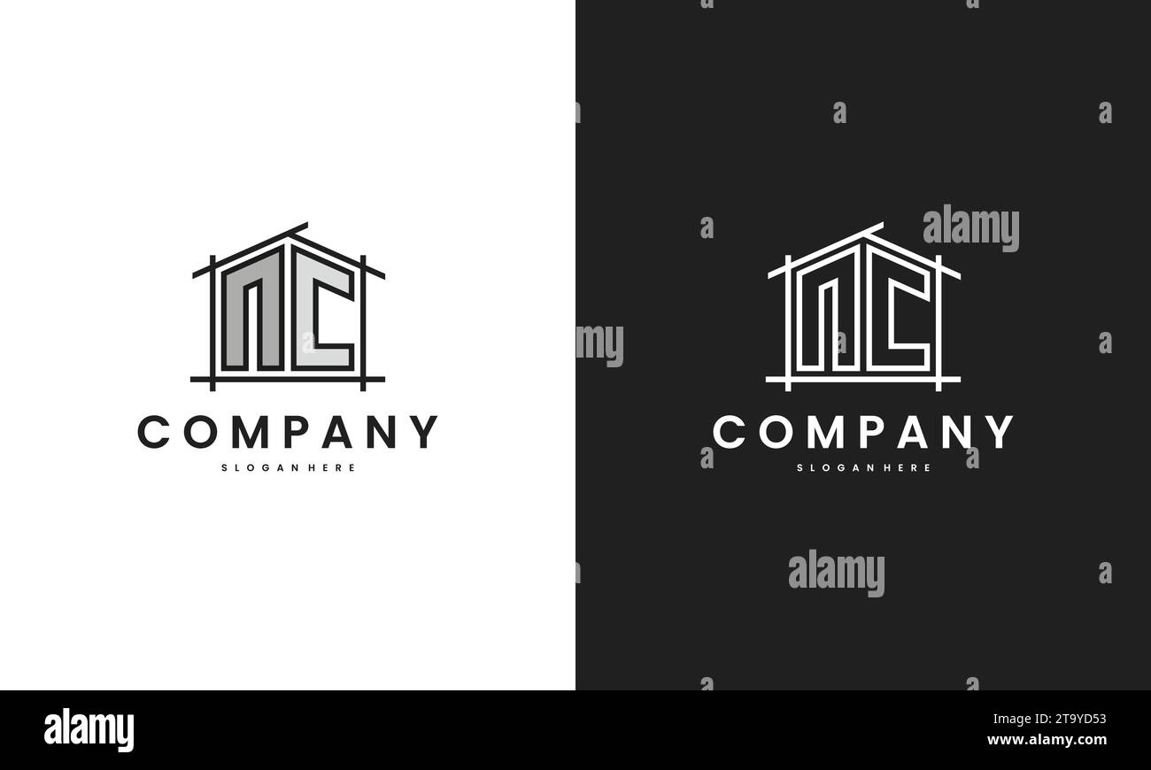 Initial NC home logo with creative house element in line art style ...