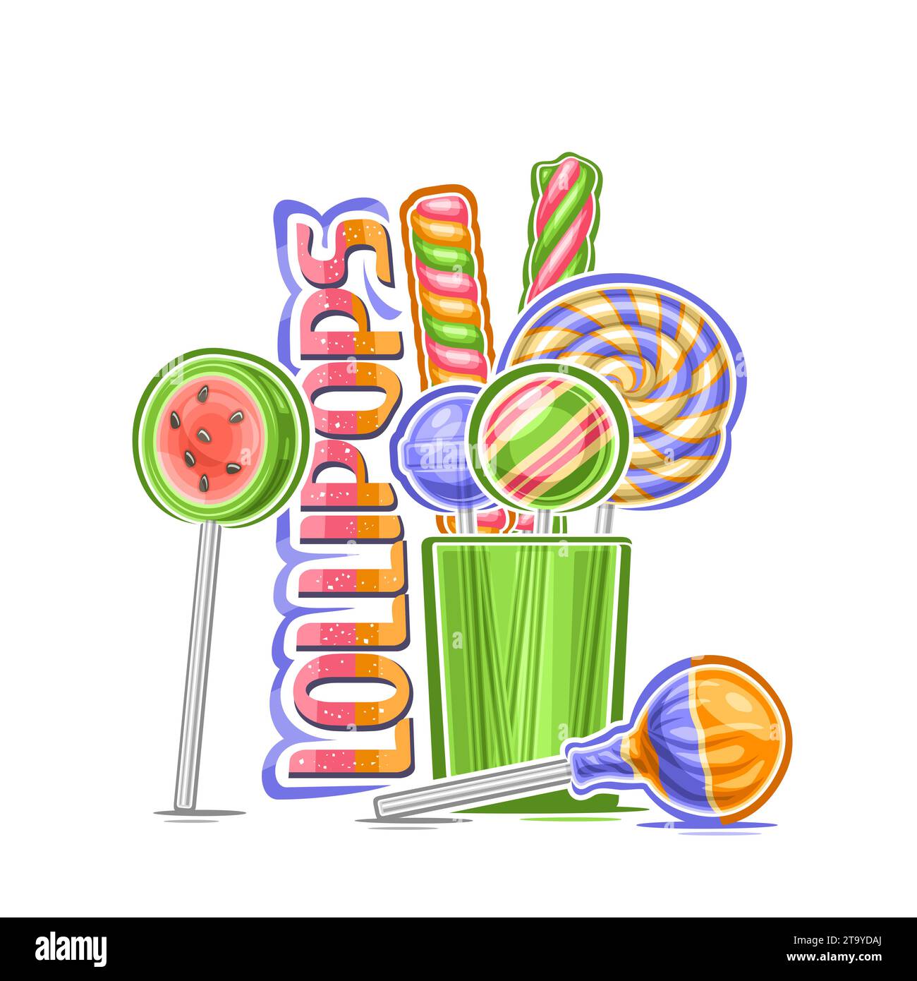 Vector Illustration Of Lollipops Decorative Poster With Cartoon Design