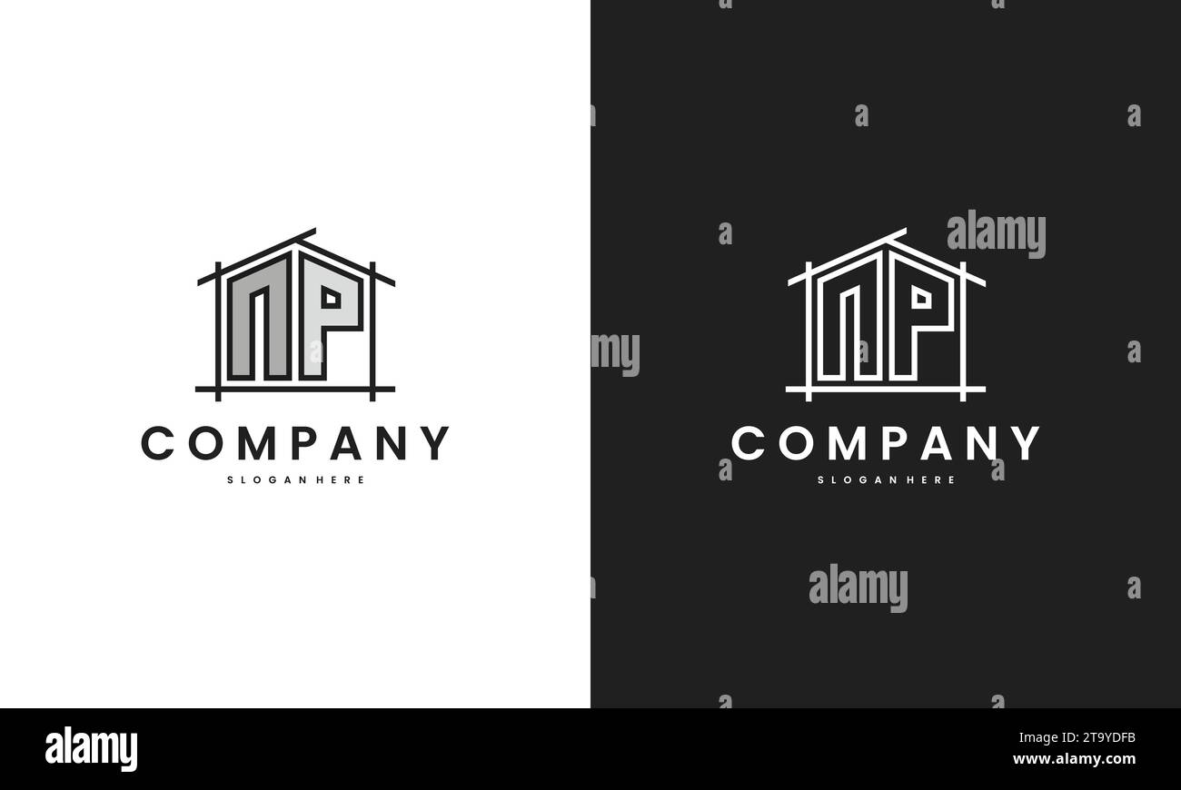 Initial NP home logo with creative house element in line art style ...