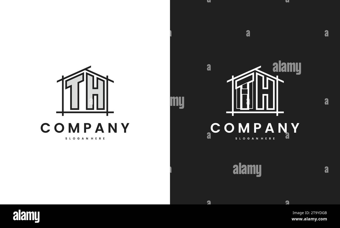 Initial TH home logo with creative house element in line art style ...