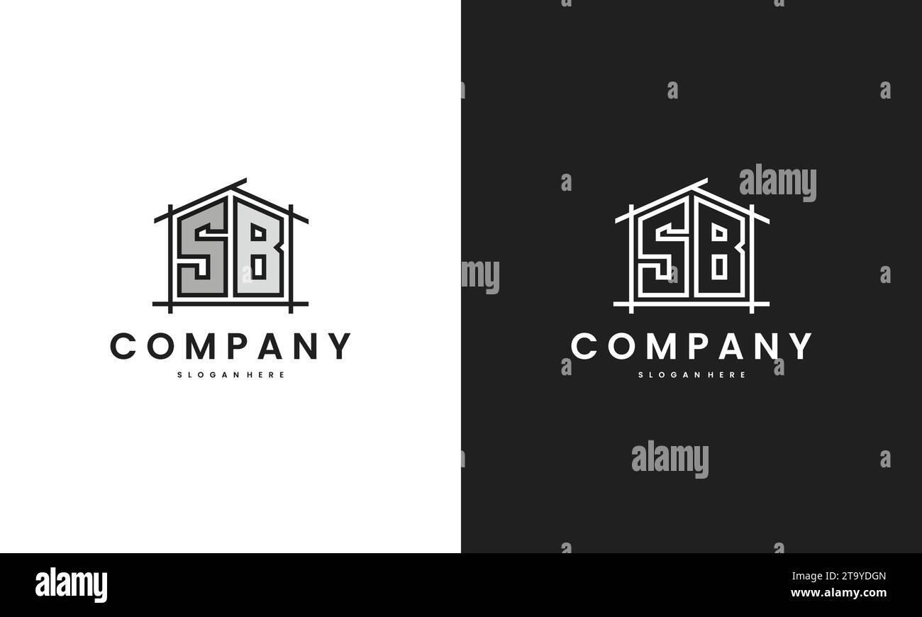 Initial SB home logo with creative house element in line art style ...