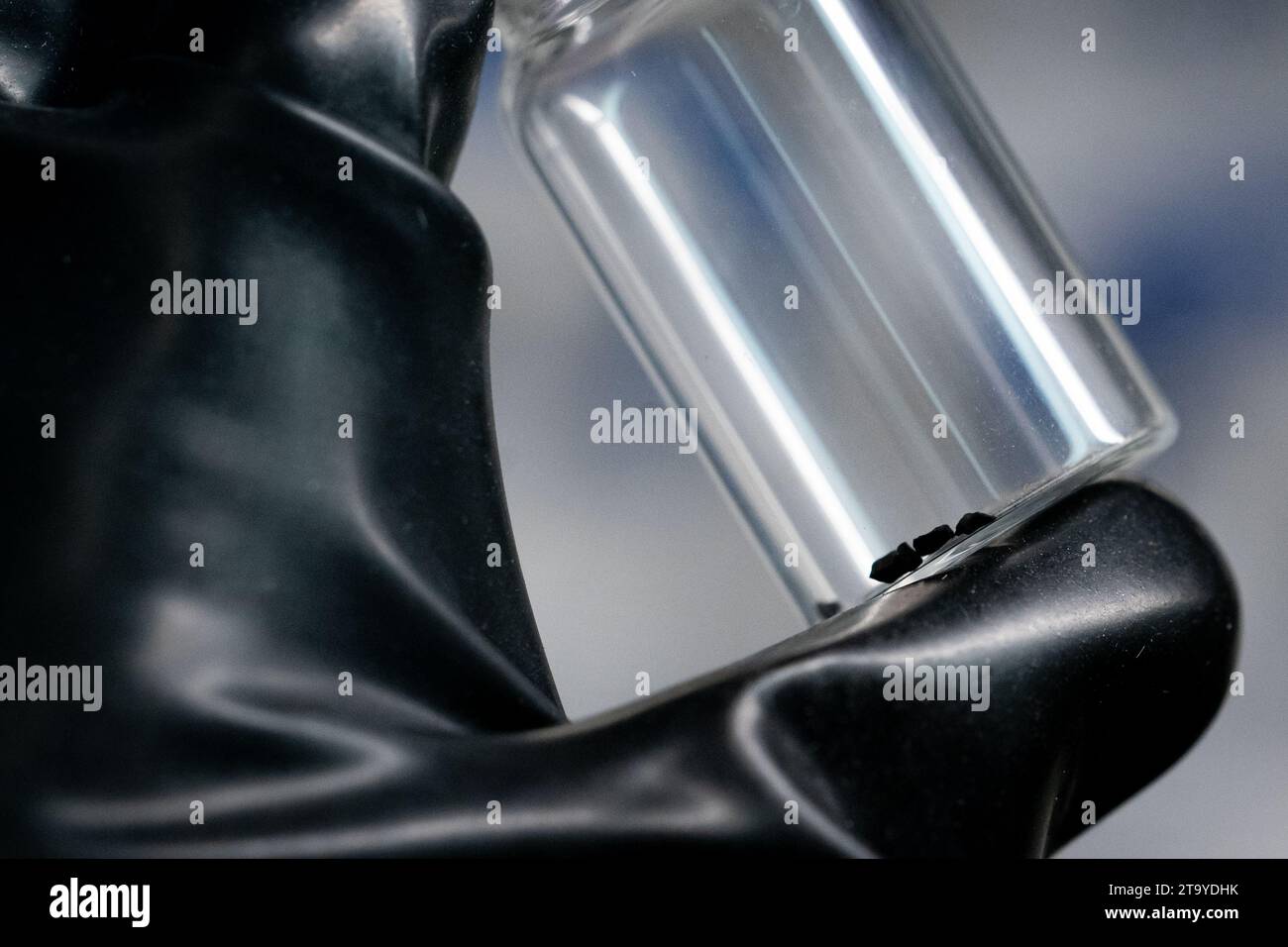 Scientists at the Natural History Museum in London, study a sample of ...