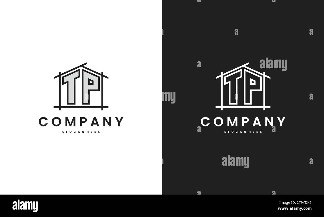 Initial TP home logo with creative house element in line art style ...