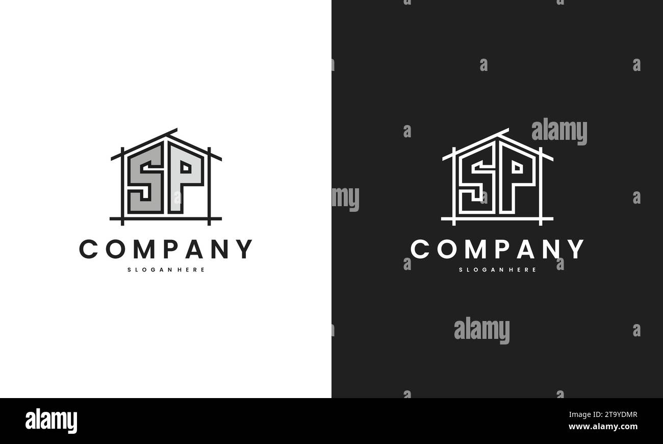 Initial SP home logo with creative house element in line art style ...