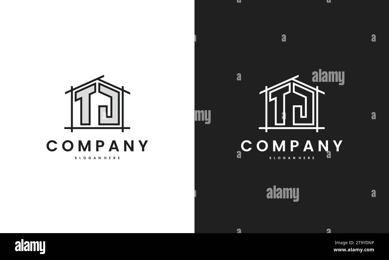 Initial TJ home logo with creative house element in line art style ...
