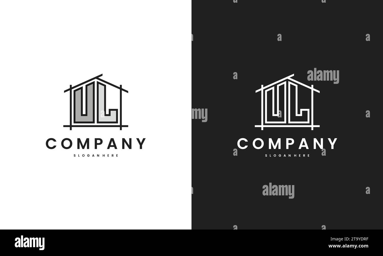 Initial UL home logo with creative house element in line art style ...