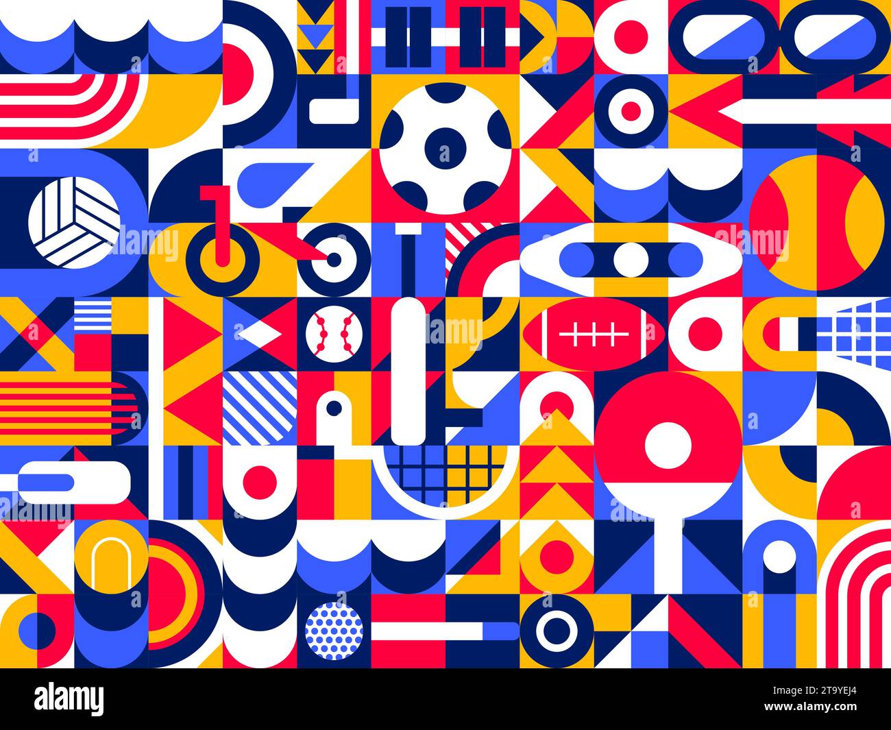 Summer sports Bauhaus modern geometric pattern. Vector tile with ...