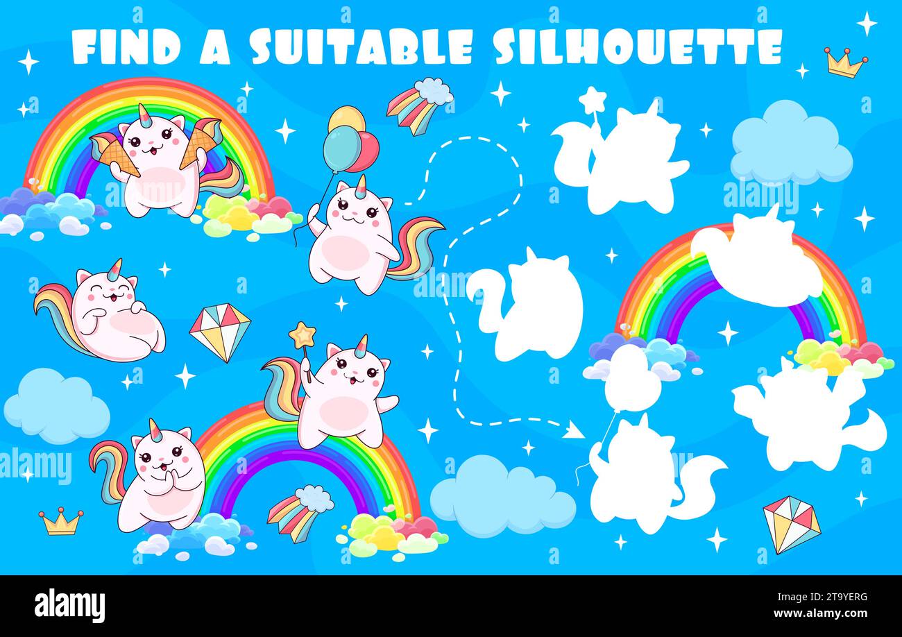 Find a suitable silhouette of magic cute caticorn cat and kitten ...