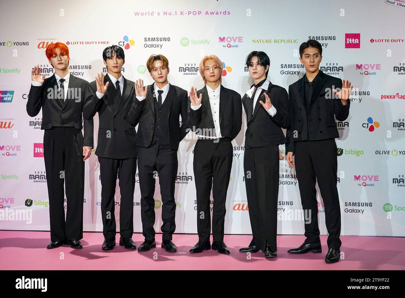 Members of the band Just B pose for photos on the red carpet of the ...