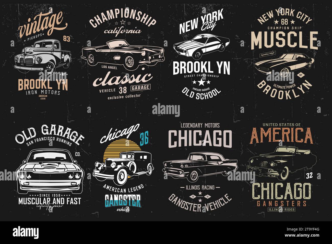 Vintage Classic Car T-shirt Designs bundle. American old cars t-shirt ...