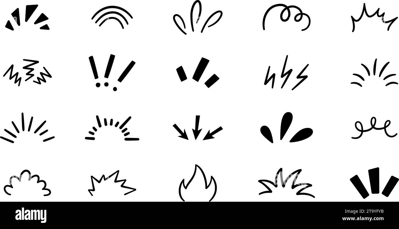 Doodle manga comic expression elements. Hand drawn shine sunburst ray ...
