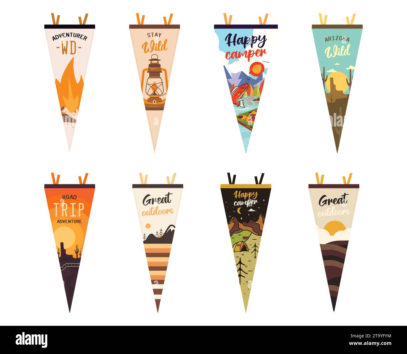 Set of adventure pennants. Camping Pennant flags design. Vintage ...