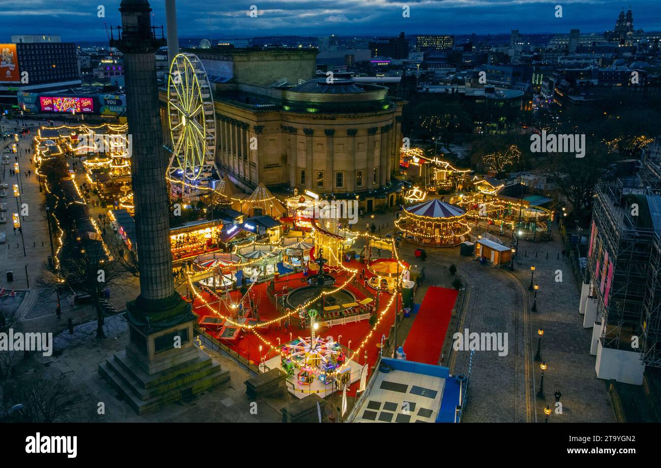 An aerial view of the Christmas market outside St Georges Hall in ...
