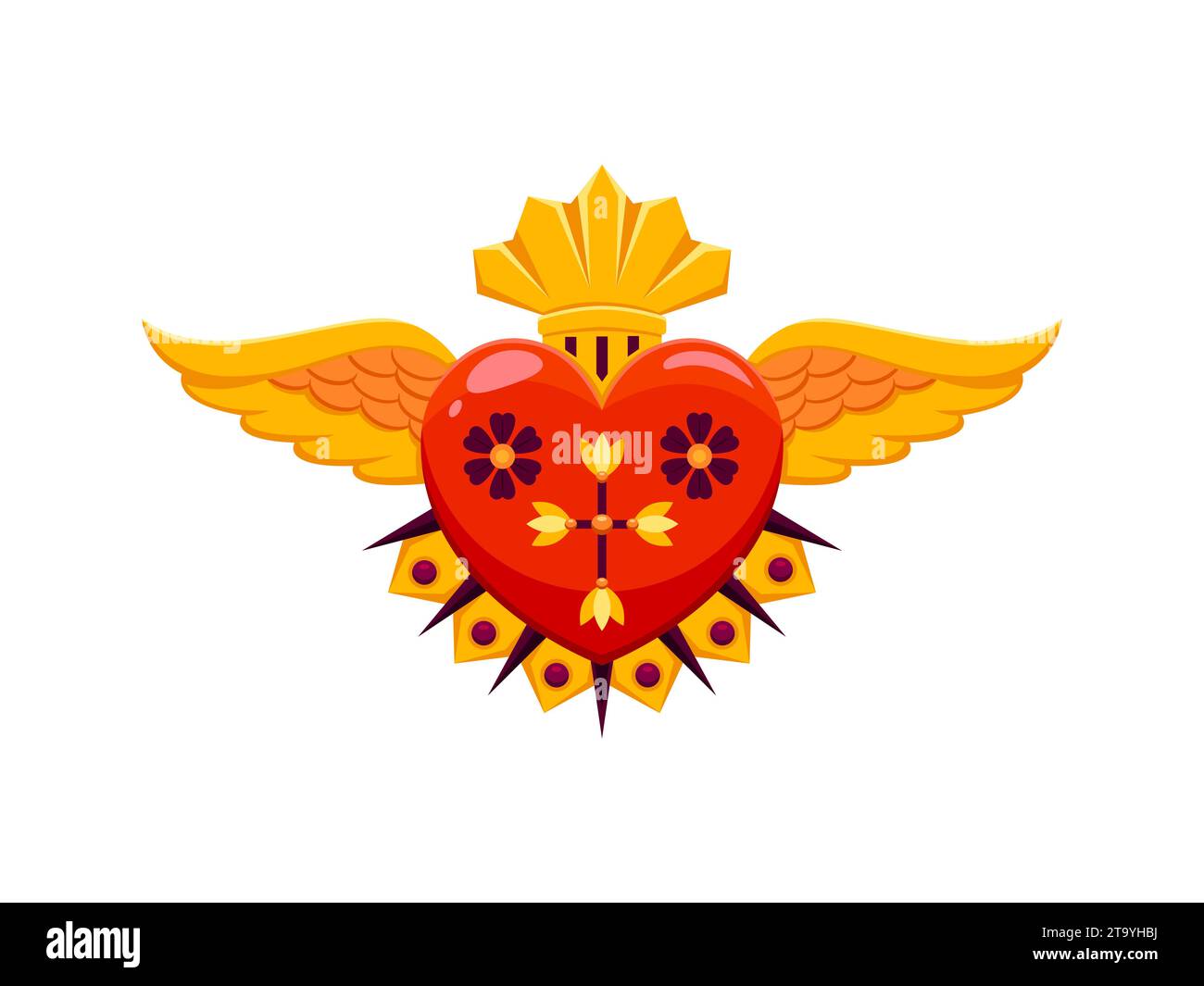 Mexican sacred heart with golden wings and crown. Mexico sacred symbol ...