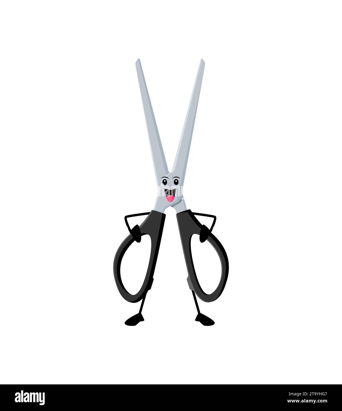 Cartoon cheerful funny scissors school stationery character with sharp ...