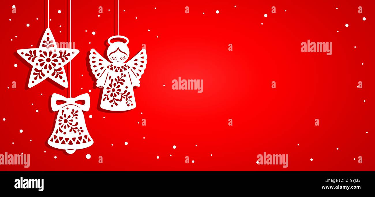 Horizontal banner in paper cut style. Vector hand drawn illustration of ...