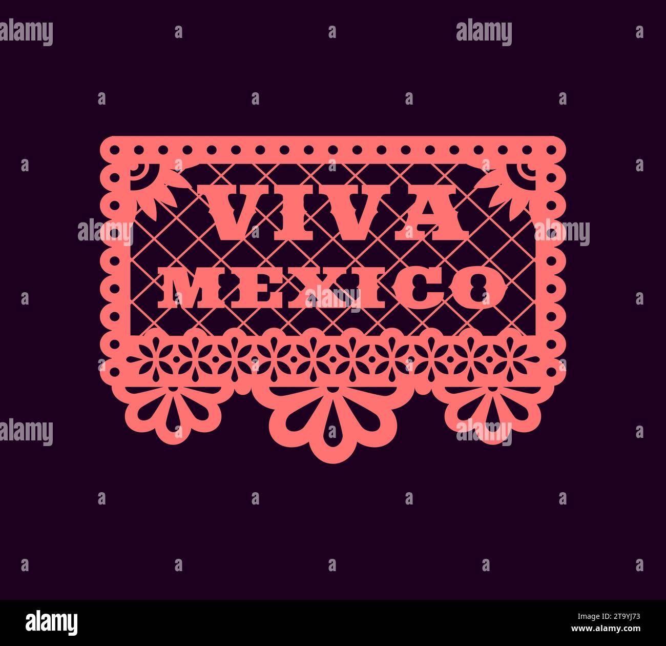 Mexican paper pecked flag, Viva mexico papel picado. Vector floral ...