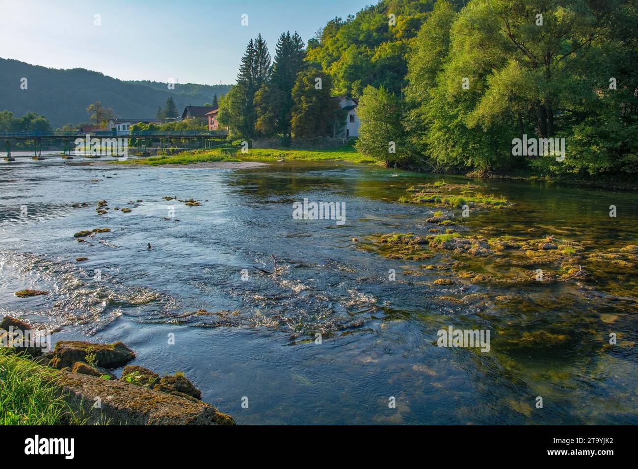 River Una as it passes through Kulen Vakuf in Una National Park. Una ...