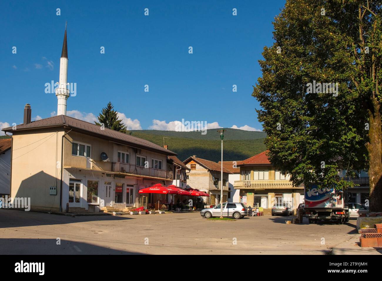 Kulen Vakuf, Bosnia - September 6th 2023. A square in the centre of ...