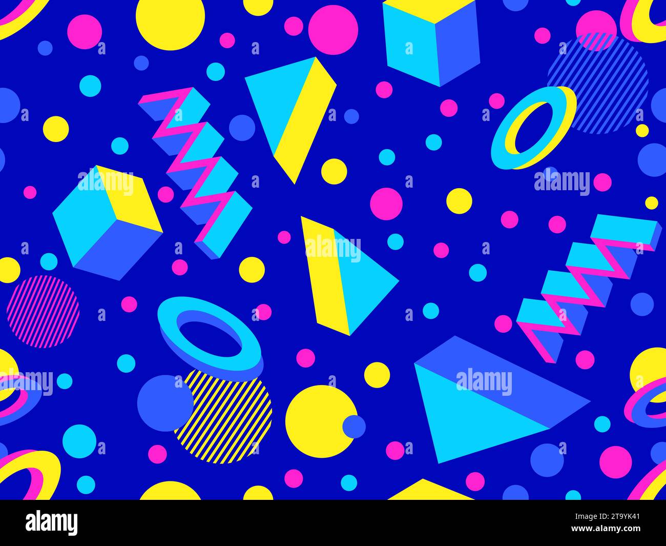 Memphis seamless pattern with 3d geometric shapes in 80s style ...