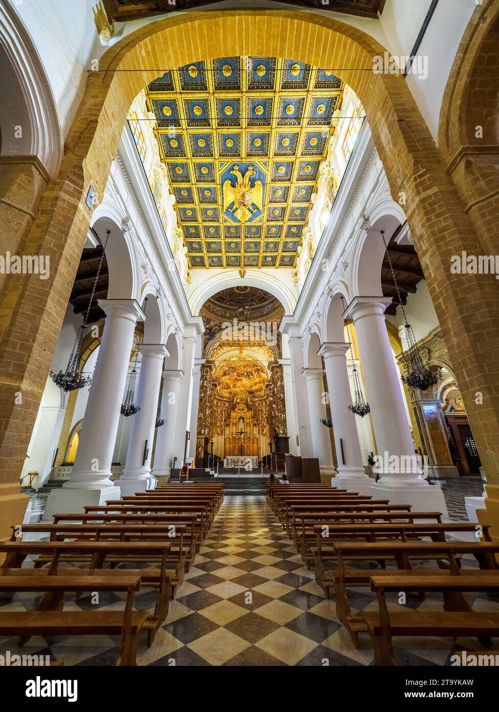 Central nave and his golden coffered ceiling (XVII century) in the ...