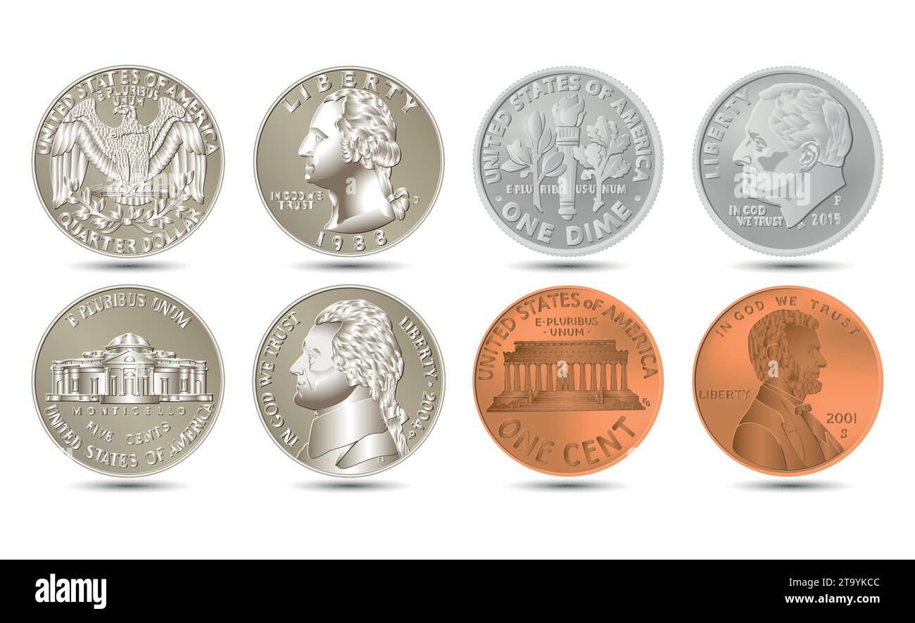 Set of obverse and reverse of American money. Vector illustration Stock ...