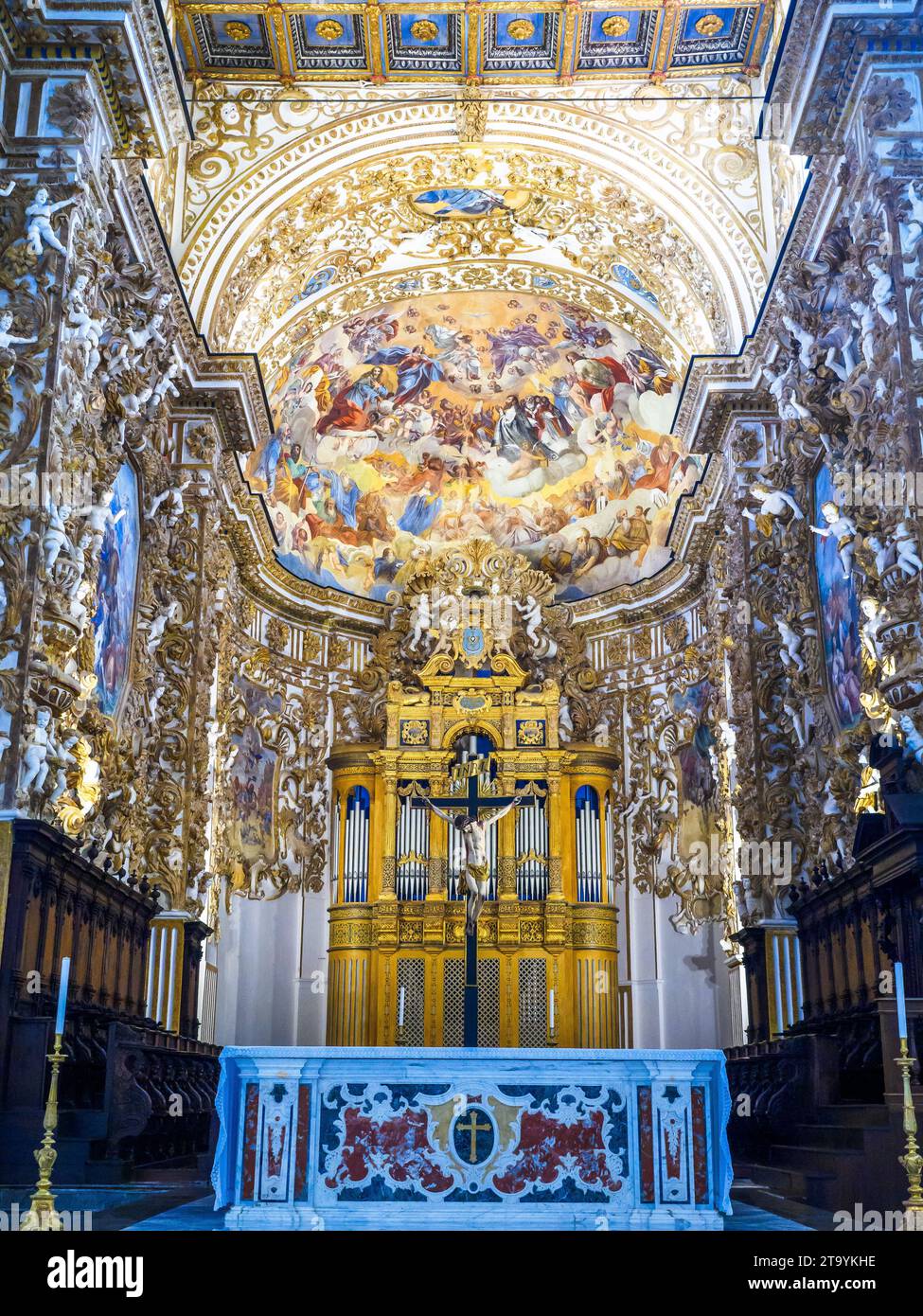 Tha main altar and organ and behind the fresco depicting the Heaven by ...